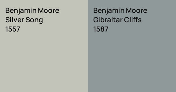 Benjamin Moore Silver Song vs. Benjamin Moore Gibraltar Cliffs comparison