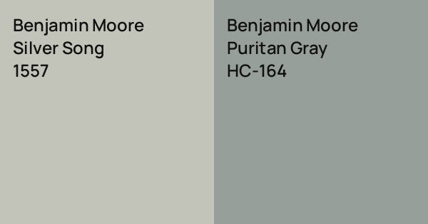 Benjamin Moore Silver Song vs. Benjamin Moore Puritan Gray comparison
