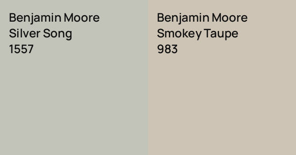 Benjamin Moore Silver Song vs. Benjamin Moore Smokey Taupe comparison