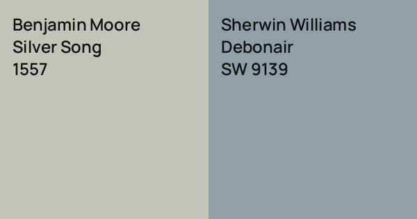 Benjamin Moore Silver Song vs. Sherwin Williams Debonair comparison