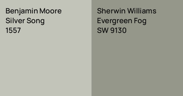 Benjamin Moore Silver Song vs. Sherwin Williams Evergreen Fog comparison