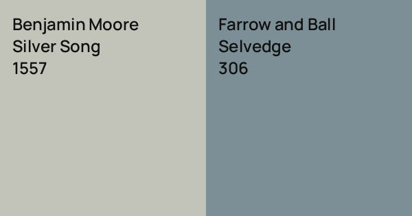 Benjamin Moore Silver Song vs. Farrow and Ball Selvedge comparison