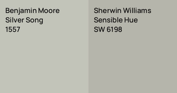 Benjamin Moore Silver Song vs. Sherwin Williams Sensible Hue comparison