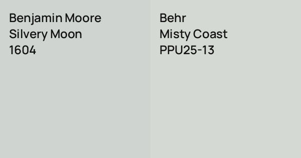 Benjamin Moore Silvery Moon vs. Behr Misty Coast comparison