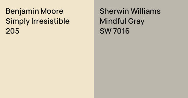 Benjamin Moore Simply Irresistible vs. Sherwin Williams Mindful Gray ...