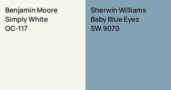 Benjamin Moore Simply White vs. Sherwin Williams Baby Blue Eyes comparison