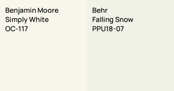 Benjamin Moore Simply White vs. Behr Falling Snow comparison