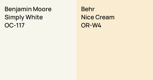 Benjamin Moore Simply White vs. Behr Nice Cream comparison