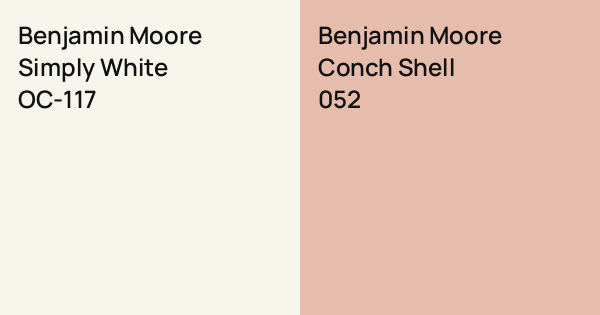Benjamin Moore Simply White vs. Benjamin Moore Conch Shell comparison