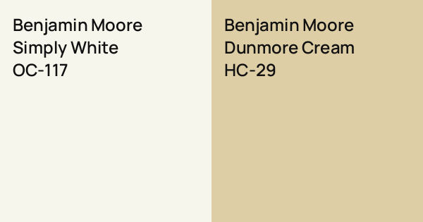 Benjamin Moore Simply White vs. Benjamin Moore Dunmore Cream comparison