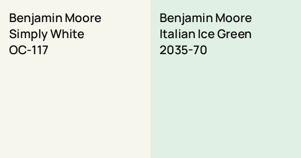 Benjamin Moore Simply White vs. Benjamin Moore Italian Ice Green comparison