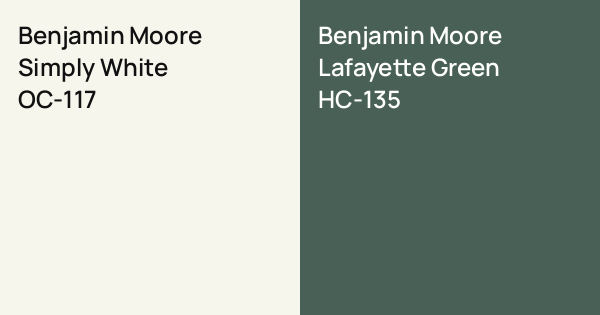Benjamin Moore Simply White vs. Benjamin Moore Lafayette Green comparison