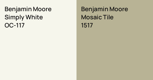 Benjamin Moore Simply White vs. Benjamin Moore Mosaic Tile comparison