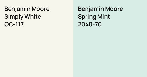 Benjamin Moore Simply White vs. Benjamin Moore Spring Mint comparison