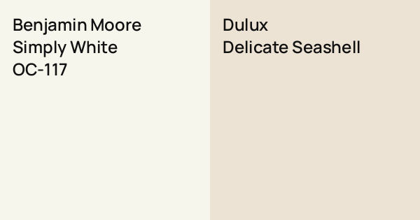Benjamin Moore Simply White vs. Dulux Delicate Seashell comparison