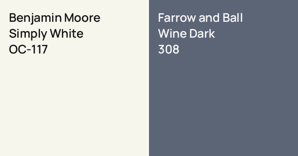 Benjamin Moore Simply White vs. Farrow and Ball Wine Dark comparison