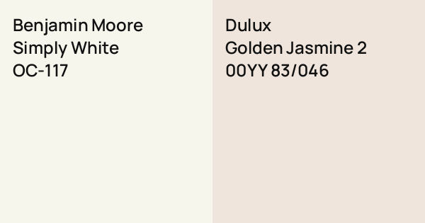 Benjamin Moore Simply White vs. Dulux Golden Jasmine 2 comparison
