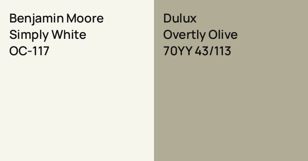 Benjamin Moore Simply White vs. Dulux Overtly Olive comparison