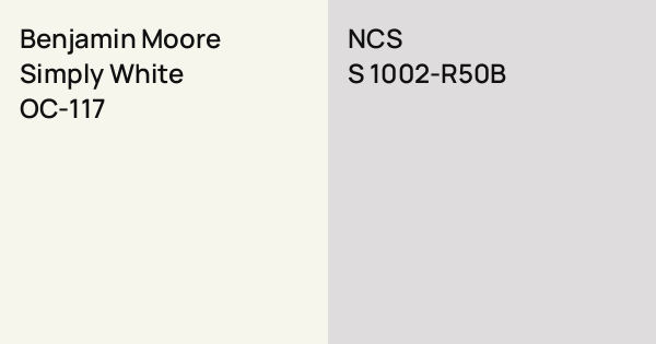 Benjamin Moore Simply White vs. NCS S 1002-R50B comparison