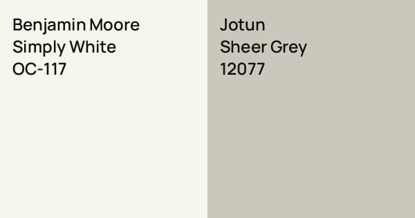 Benjamin Moore Simply White vs. Jotun Sheer Grey comparison