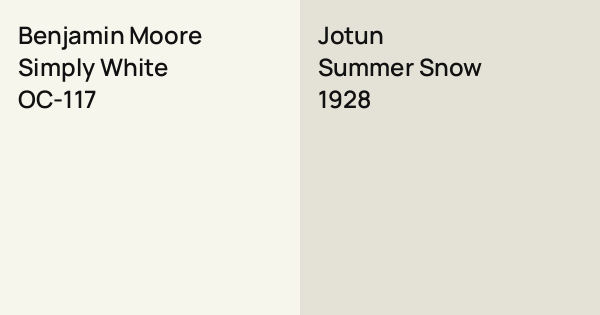 Benjamin Moore Simply White vs. Jotun Summer Snow comparison