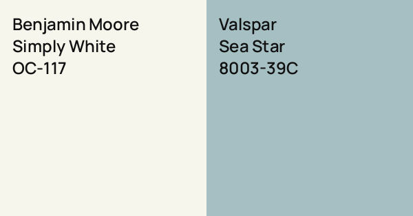 Benjamin Moore Simply White vs. Valspar Sea Star comparison