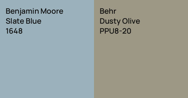 Benjamin Moore Slate Blue vs. Behr Dusty Olive comparison