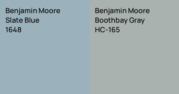 Benjamin Moore Slate Blue vs. Benjamin Moore Boothbay Gray comparison