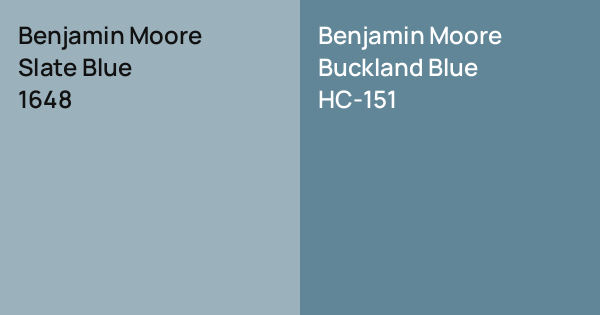 Benjamin Moore Slate Blue vs. Benjamin Moore Buckland Blue comparison