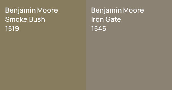 Benjamin Moore Smoke Bush vs. Benjamin Moore Iron Gate comparison