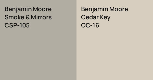 Benjamin Moore Smoke & Mirrors vs. Benjamin Moore Cedar Key comparison