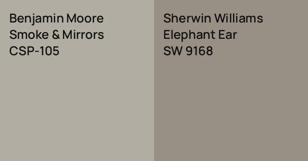 Benjamin Moore Smoke & Mirrors vs. Sherwin Williams Elephant Ear comparison