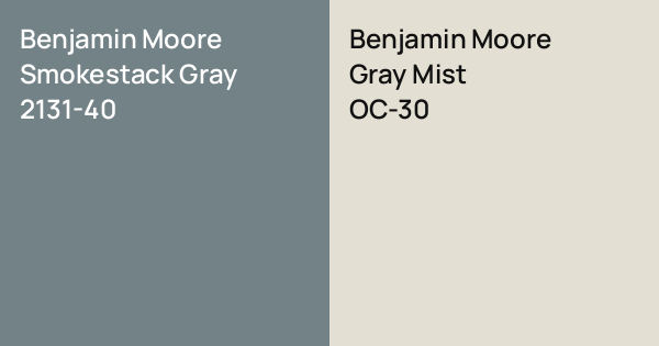 Benjamin Moore Smokestack Gray vs. Benjamin Moore Gray Mist comparison