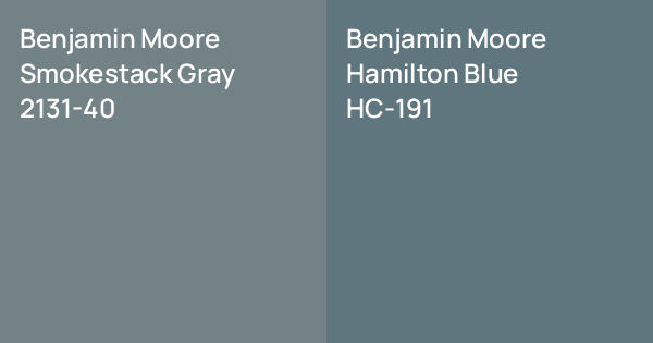 Benjamin Moore Smokestack Gray vs. Benjamin Moore Hamilton Blue comparison