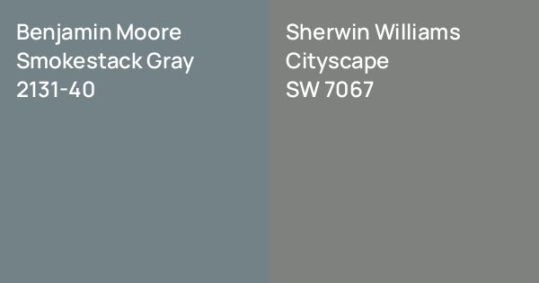 Benjamin Moore Smokestack Gray vs. Sherwin Williams Cityscape comparison