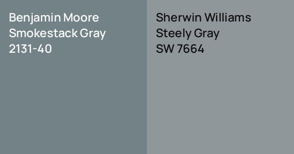 Benjamin Moore Smokestack Gray vs. Sherwin Williams Steely Gray comparison