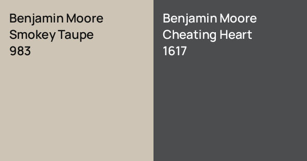 Benjamin Moore Smokey Taupe vs. Benjamin Moore Cheating Heart comparison