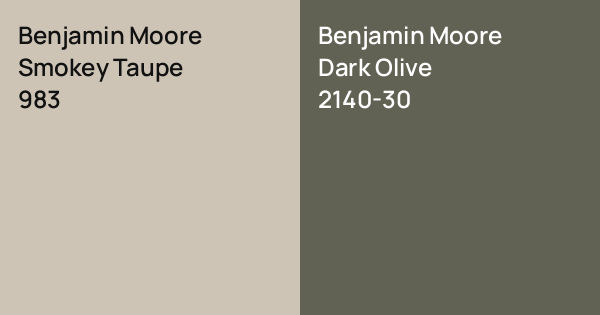 Benjamin Moore Smokey Taupe vs. Benjamin Moore Dark Olive comparison