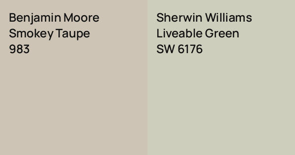 Benjamin Moore Smokey Taupe vs. Sherwin Williams Liveable Green comparison