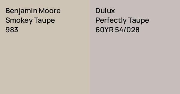 Benjamin Moore Smokey Taupe vs. Dulux Perfectly Taupe comparison