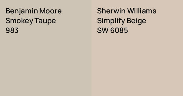 Benjamin Moore Smokey Taupe vs. Sherwin Williams Simplify Beige comparison