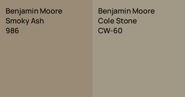 Benjamin Moore Smoky Ash vs. Benjamin Moore Cole Stone comparison