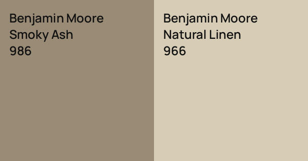 Benjamin Moore Smoky Ash vs. Benjamin Moore Natural Linen comparison