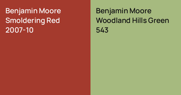 Benjamin Moore Smoldering Red vs. Benjamin Moore Woodland Hills Green ...