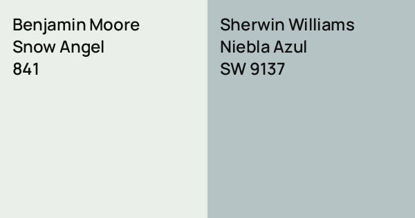 Benjamin Moore Snow Angel vs. Sherwin Williams Niebla Azul comparison