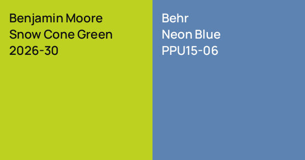 Benjamin Moore Snow Cone Green vs. Behr Neon Blue comparison
