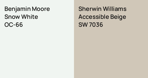 Benjamin Moore Snow White vs. Sherwin Williams Accessible Beige comparison
