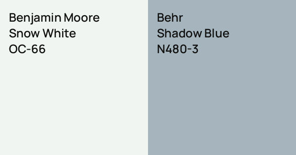 Benjamin Moore Snow White vs. Behr Shadow Blue comparison