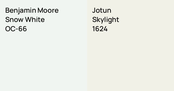 Benjamin Moore Snow White vs. Jotun Skylight comparison