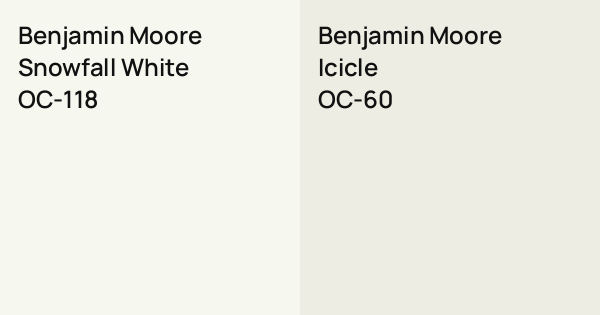 Benjamin Moore Snowfall White vs. Benjamin Moore Icicle comparison